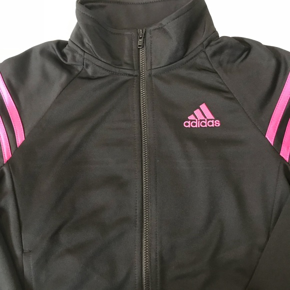 adidas | Jackets & Coats | Authentic Girls Adidas Black Zip Jacket Size ...